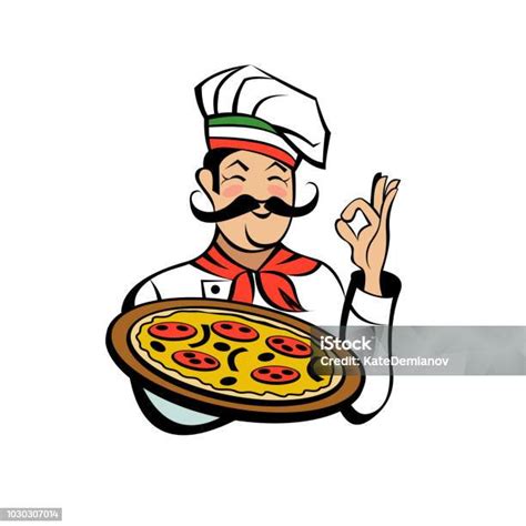 이탈리아 요리사 맛 있는 피자를 들고입니다 벡터의 상징 등장인물에 대한 스톡 벡터 아트 및 기타 이미지 등장인물 요리사 로고 Istock