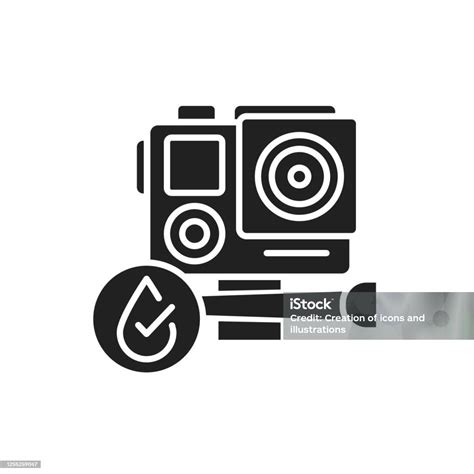 방수 액션 카메라 블랙 글리프 아이콘 발수 전자 장치 개념 웹 페이지 모바일 앱 프로모션용 픽토그램 Ui Ux 화면입니다 사용자 인터페이스 디스플레이 0명에 대한 스톡 벡터