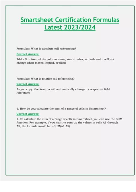 Smartsheet Certification Formulas Latest 2023 2024 Smartsheet Certification Stuvia Us