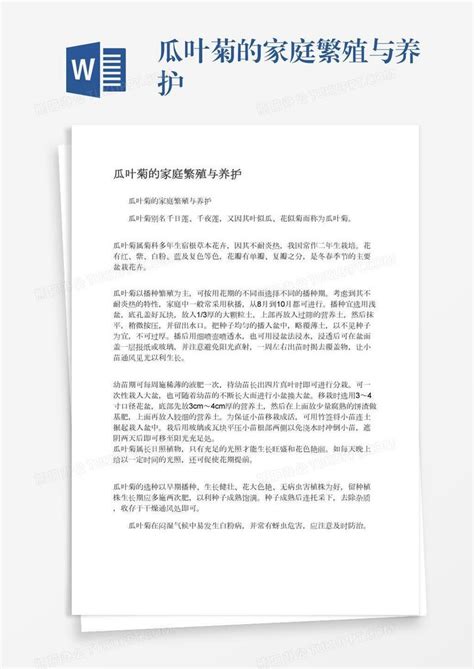 瓜叶菊的家庭繁殖与养护Word模板下载 编号xpovmdpn 熊猫办公