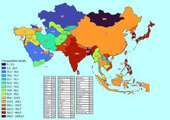 Asia Map With Countries Classified By Population Density By World City Maps