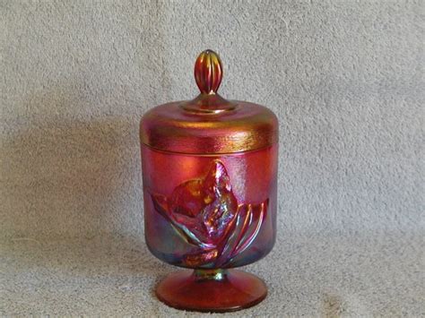 Chessie The Cat 1991 Fenton Ruby Red Iridescent Candy Dish