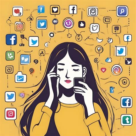 A Girl With Colorful Hair Surrounded By Social Media Icons Social Media