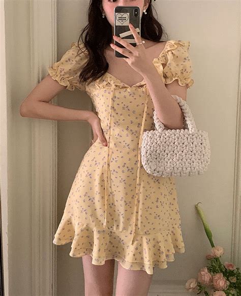 오호 반팔 퍼프소매 미니원피스 플라워 꽃무늬 휴양지원피스 캡소매 퍼프반팔 쉬폰원피스 A라인 플레어 미니스커트 여름원피스 쉬폰