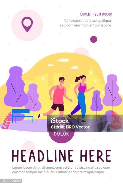 공원 플랫 벡터 일러스트에서 달리는 행복한 조깅하는 사람 2명에 대한 스톡 벡터 아트 및 기타 이미지 2명 가공의 인물 개념 Istock