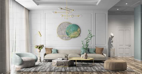 아파트의 현대적인 인테리어 디자인 베이지색 소파가 있는 거실 대리석 커피 테이블 안락의자 3d 렌더링 사진 Unsplash의 미의 이미지