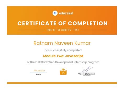 Javascript Certificate 🎓 Edureka Earned A Comprehensive Javascript