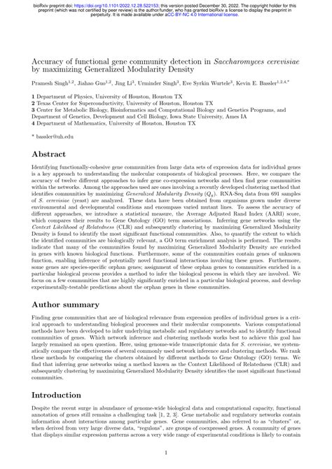 Pdf Accuracy Of Functional Gene Community Detection In Saccharomyces