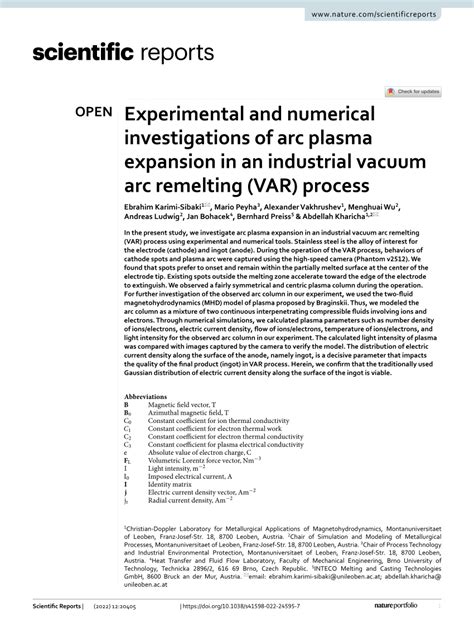 Pdf Experimental And Numerical Investigations Of Arc Plasma Expansion In An Industrial Vacuum