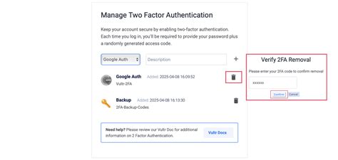 How To Delete Vultr Two Factor Authentication Vultr Docs