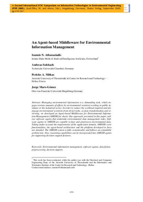 Pdf An Agent Based Middleware For Environmental Information Management