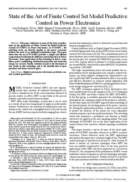 State Of The Art Of Finite Control Set Model Predictive Control In