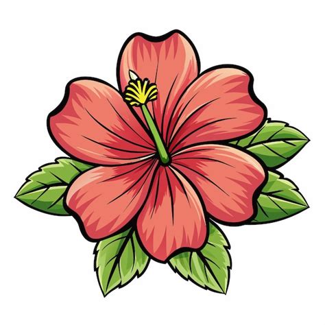 히비스쿠스 만화 스타일 아이콘 터 클리파트 일러스트레이션 프리미엄 벡터