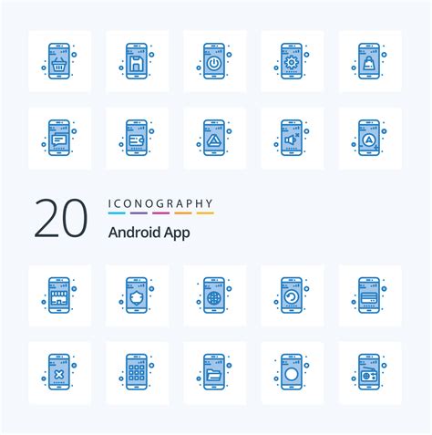 20 Android App Blue Color Icon Pack Like Card Restart Application Phone Gadget 18579826 Vector