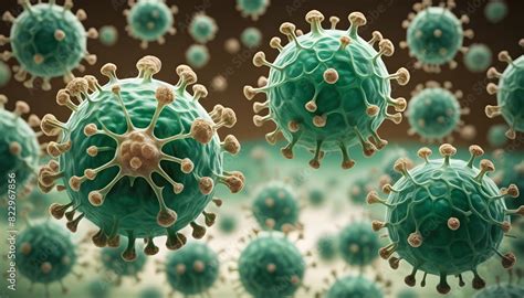 Green Dangerous Virus Flu Infection Medical Microscopic View Of