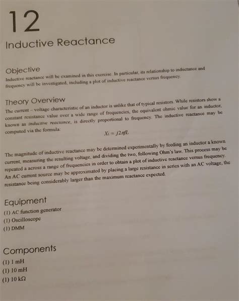 Solved 12 Inductive Reactance Objective Inductive Reactance