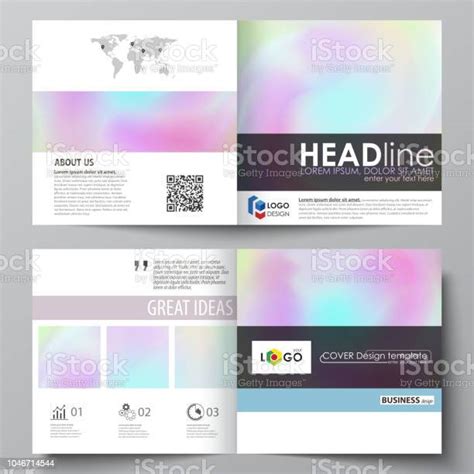 사각형 디자인 Bi에 대 한 비즈니스 템플릿 접어 소책자 플라이어 커버 전단지 레이아웃 벡터 홀로그램 파스텔 색상 홀로그램 효과에 배경 흐리게 화려한 패턴 미래의 질감입니다