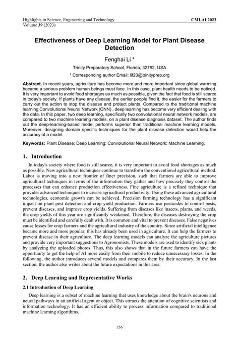 PDF Effectiveness Of Deep Learning Model For Plant Disease Detection