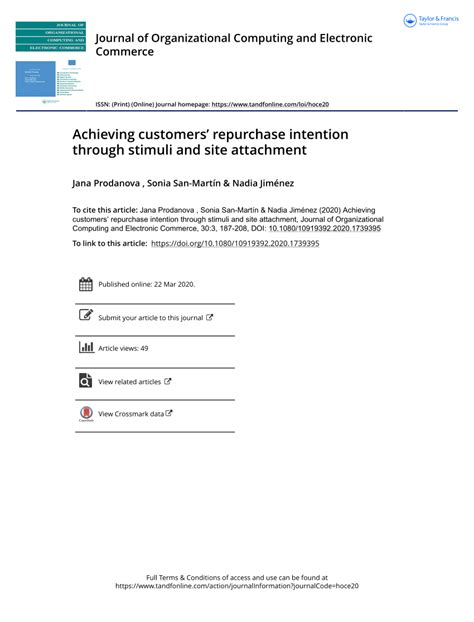 Pdf Achieving Customers Repurchase Intention Through Stimuli And Site Attachment
