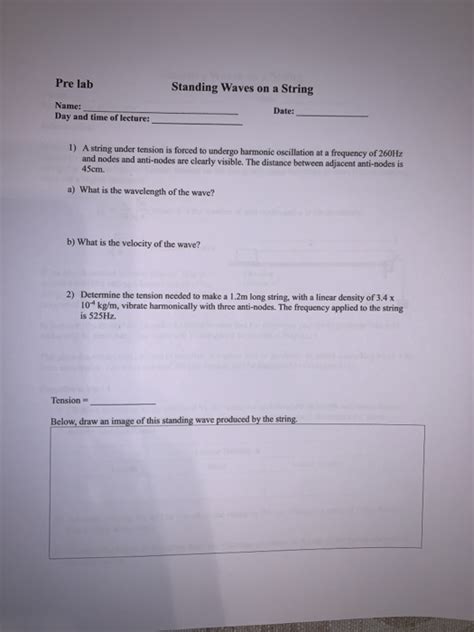 Solved Pre Lab Standing Waves On A String Name Day And Time Chegg Com