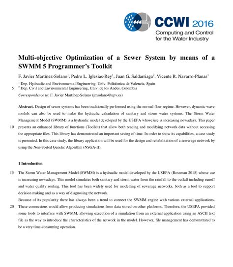 Pdf Multi Objective Optimization Of A Sewer System By Means Of A Swmm 5 Programmers Toolkit