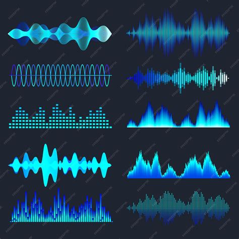 Premium Vector Blue Colorful Sound Waves Collection Analog And Digital Audio Signal Music