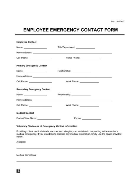 Free Employee Emergency Contact Form Pdf And Word