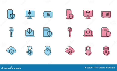 Set Line Cloud And Shield Safe Combination Lock Wheel Smartphone With Security Lock Laptop