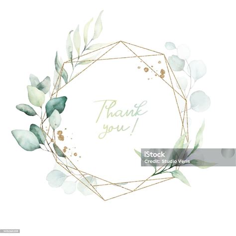 수채화 꽃 그림 유칼립투스 잎과 가지 화환 금 기하학적 모양의 프레임 꽃꽂이에 대한 스톡 벡터 아트 및 기타 이미지 꽃꽂이 수채화 용지 예술 Istock