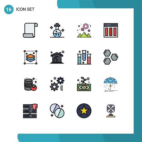 Set Of 16 Vector Flat Color Filled Lines On Grid For Design Layers User Happy Interface