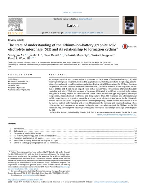 Pdf Cheminform Abstract The State Of Understanding Of The Lithium Ion Battery Graphite Solid