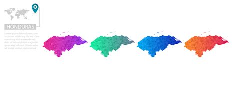 벡터 다각형 온두라스 지도 세트입니다 낮은 폴리 스타일의 국가의 밝은 그라데이션 지도 인포그래픽을 위한 기하학적 스타일의 여러