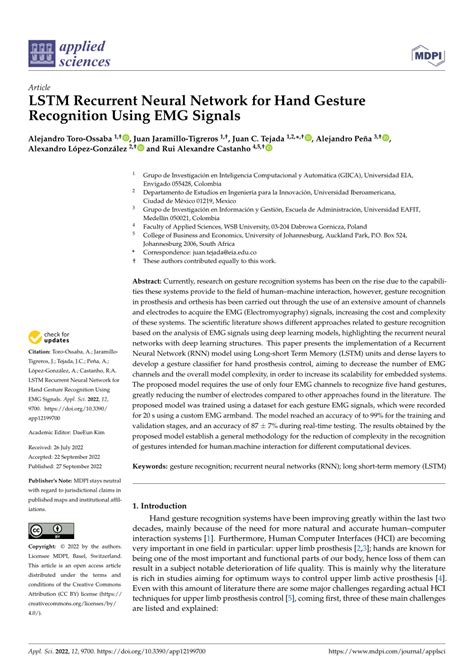 Pdf Lstm Recurrent Neural Network For Hand Gesture Recognition Using Emg Signals