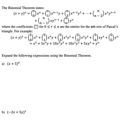 Solved The Binomial Theorem States Chegg Com