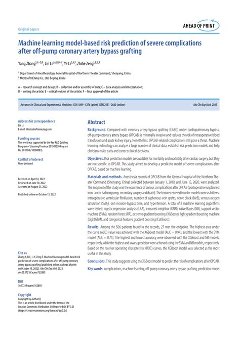 Pdf Machine Learning Model Based Risk Prediction Of Severe