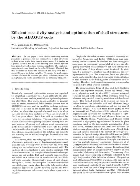 efficient sensitivity analysis and optimization of shell structures by abaqus code download