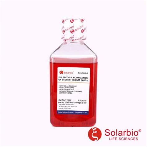 Solarbio 11965 Dmem 高糖，含l 谷氨酰胺、酚红，不含丙酮酸钠、hepes 试剂仪器耗材