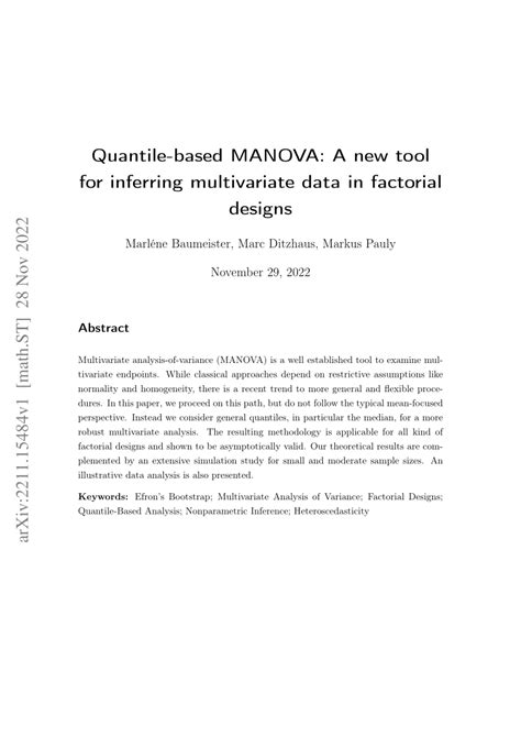 Pdf Quantile Based Manova A New Tool For Inferring Multivariate Data In Factorial Designs