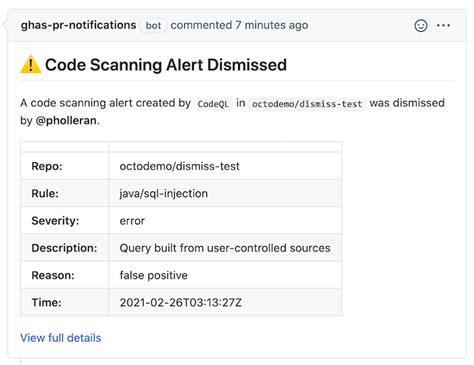 Github Apps Ghas Pr Notifications · Github