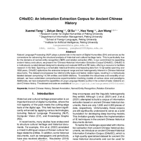 Chisiec An Information Extraction Corpus For Ancient Chinese History Acl Anthology