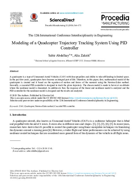 Pdf Modeling Of A Quadcopter Trajectory Tracking System Using Pid