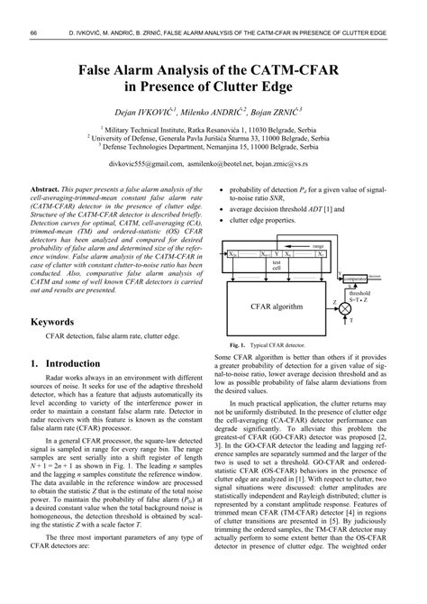 Pdf False Alarm Analysis Of The Catm Cfar In Presence Of Clutter Edge