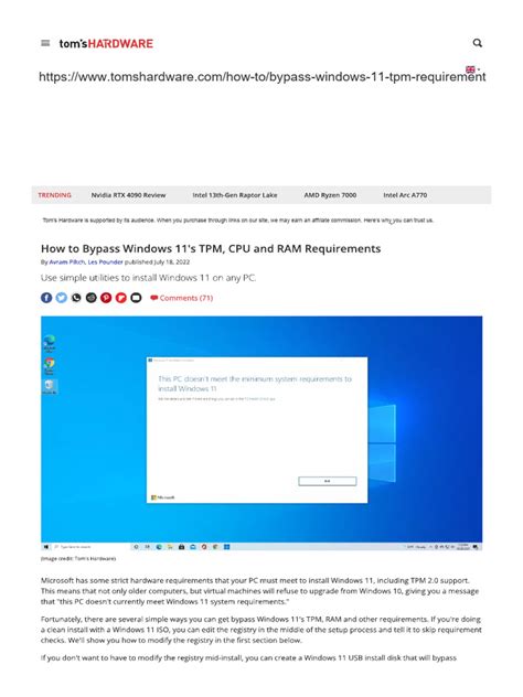 How To Bypass Windows 11s Tpm Cpu And Ram Requirements Pdf