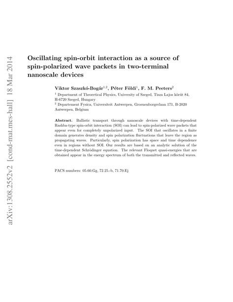 Pdf Oscillating Spinorbit Interaction As A Source Of Spin Polarized Wavepackets In Two