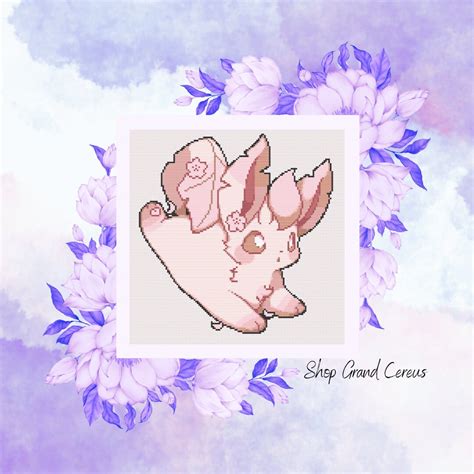 Sakura Spring Leafeon Pokemon Cross Stitch Pattern Custom Cross Stitch Pink Pokemon Pokemon
