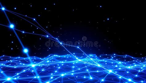 Abstract Network Digital Connections Blue Glowing Nodes And Lines Stock Illustration