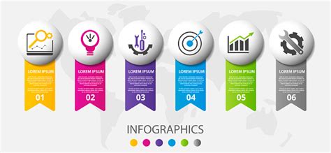 6 개의 레이블 다이어그램 그래프 프리젠 테이션 및 원에 대한 벡터 인포 그래픽 3d 템플릿 6 가지 옵션이있는 비즈니스 개념 콘텐츠 순서도 단계 부품 타임라인 워크플로