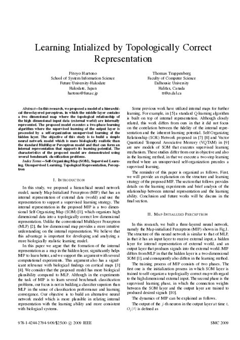 Pdf Learning Intialized By Topologically Correct Representation