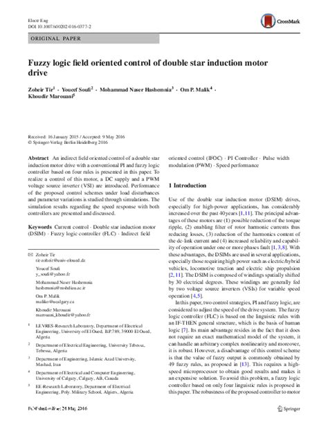 Pdf Fuzzy Logic Field Oriented Control Of Double Star Induction Motor Drive