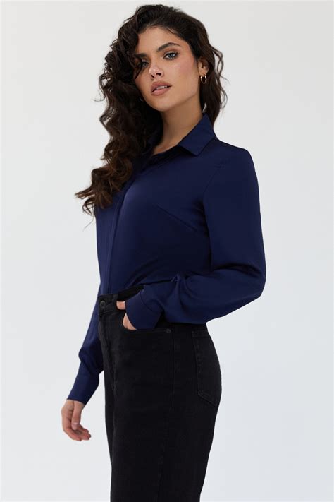 Купить Блуза искусственный шелк темно синяя блузка цвет синий материал искусственный шелк